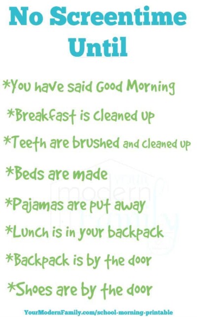 No Screentime Until free printable (school morning) - Your Modern Family